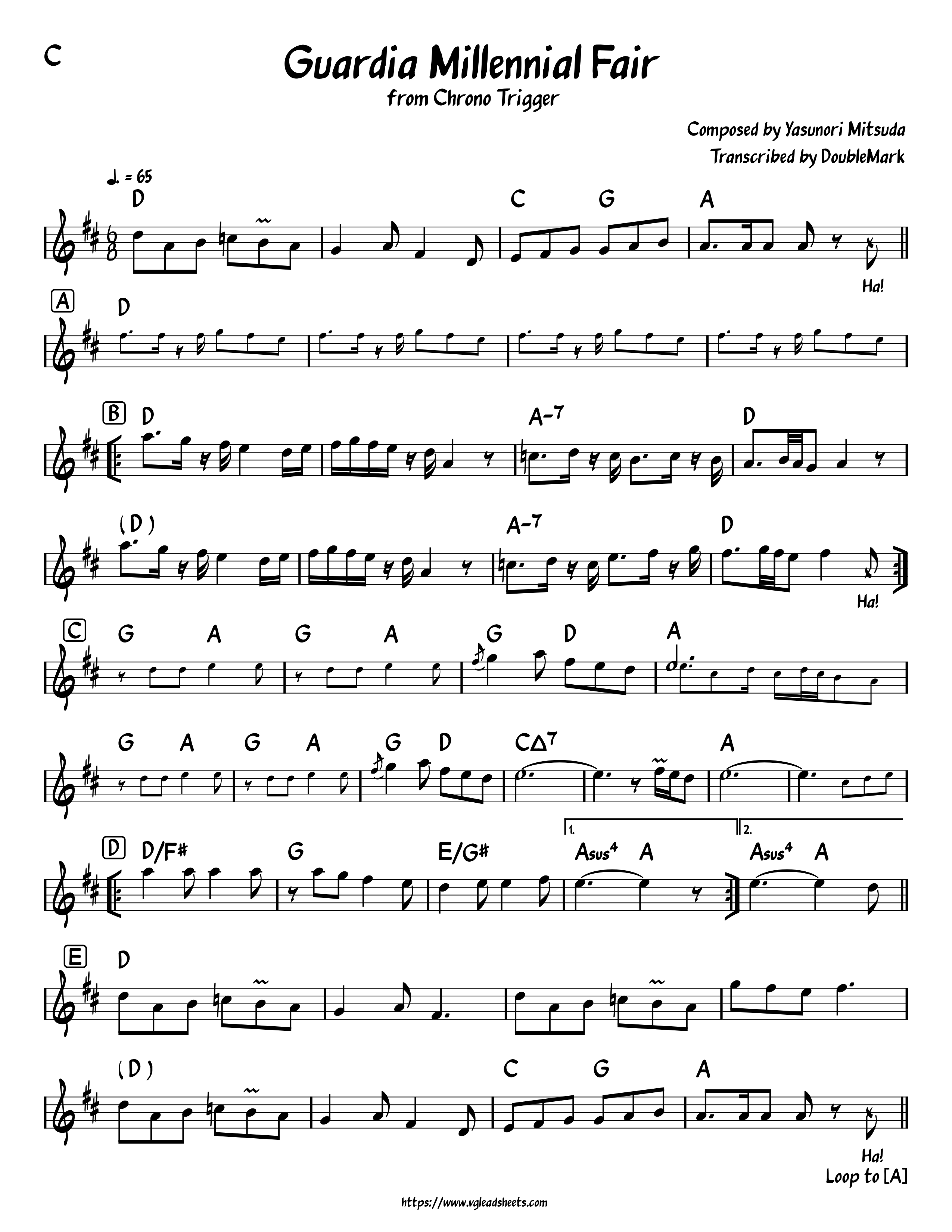 Chrono Trigger - Guardia Millennial Fair | VGLeadSheets.com - Lead ...